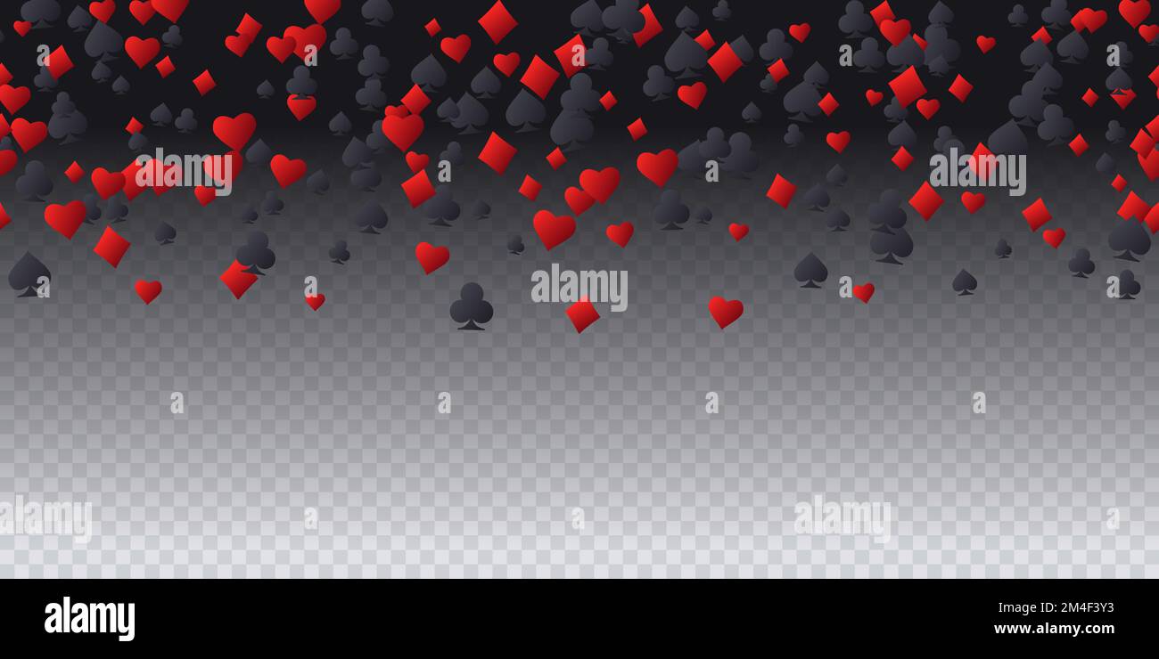 Playing card suit symbols icons. Seamless pattern with falling red ...