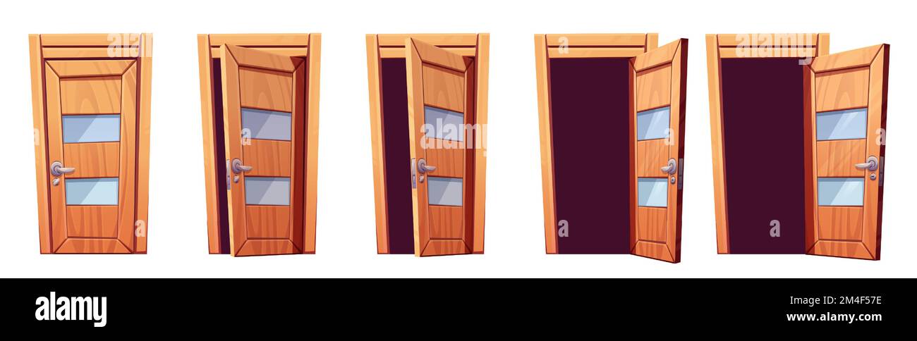 Open and closed room or front door. Animation sprite sheet with wooden ...