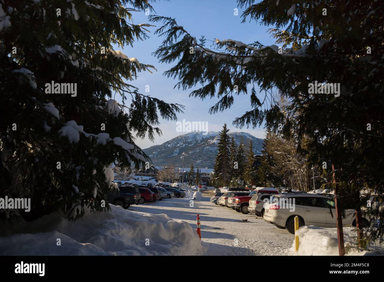 Problem parking in winter - , parking lot with cars. Whistler, British ...