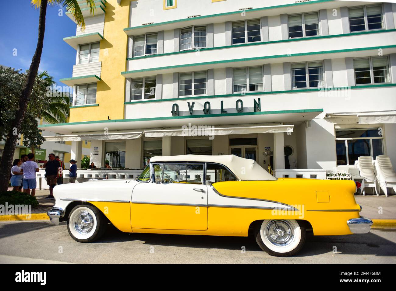 Street scene in front of the Avalon Hotel, a historic Art Deco in South ...