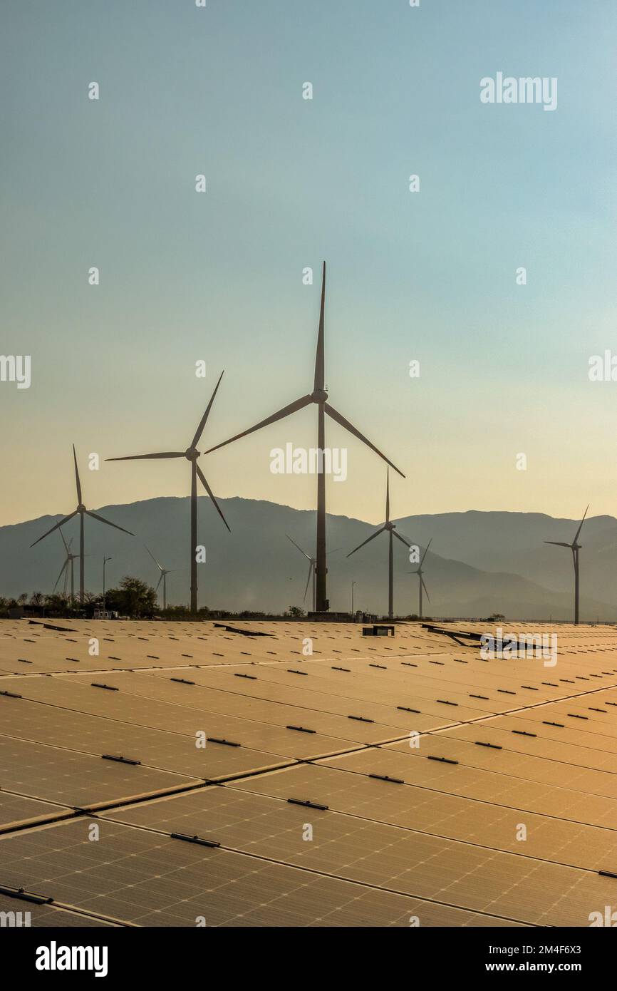 Aerial view of windmill and Solar panel, photovoltaic, alternative ...
