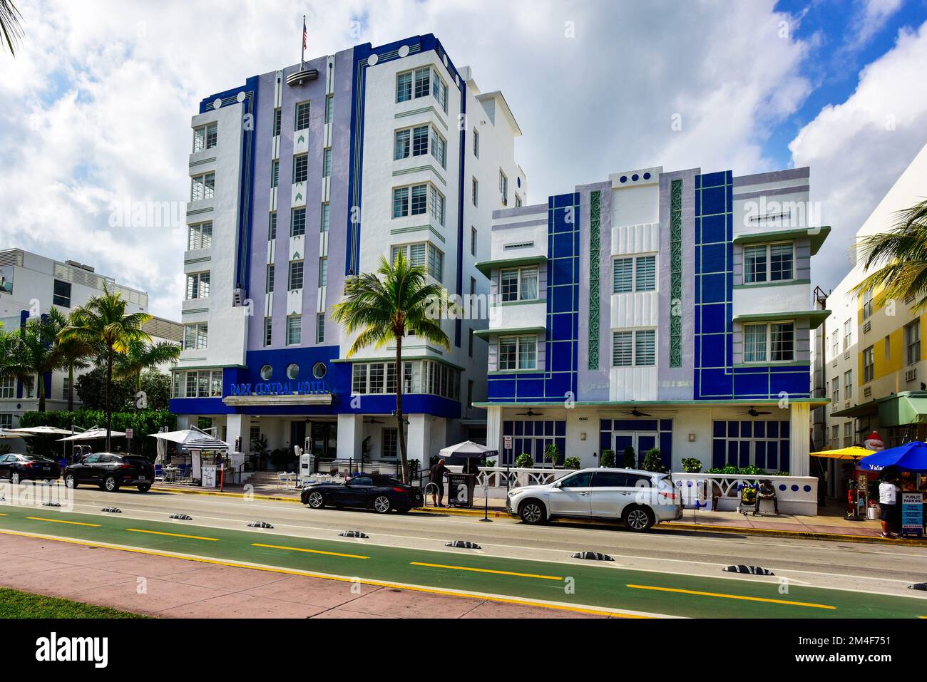 Street scene in front of the Park Central Hotel in the historic Art ...