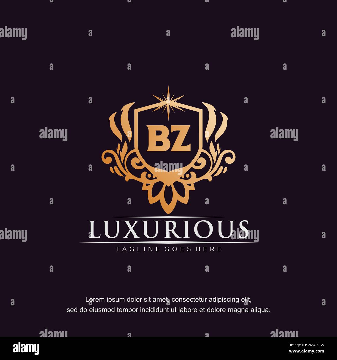 BZ initial letter luxury ornament gold monogram logo template vector ...