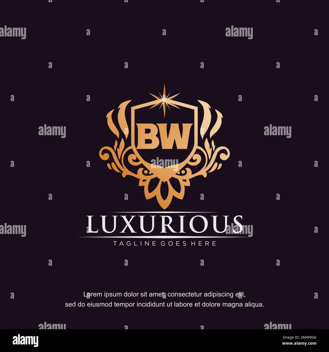 BW initial letter luxury ornament gold monogram logo template vector ...