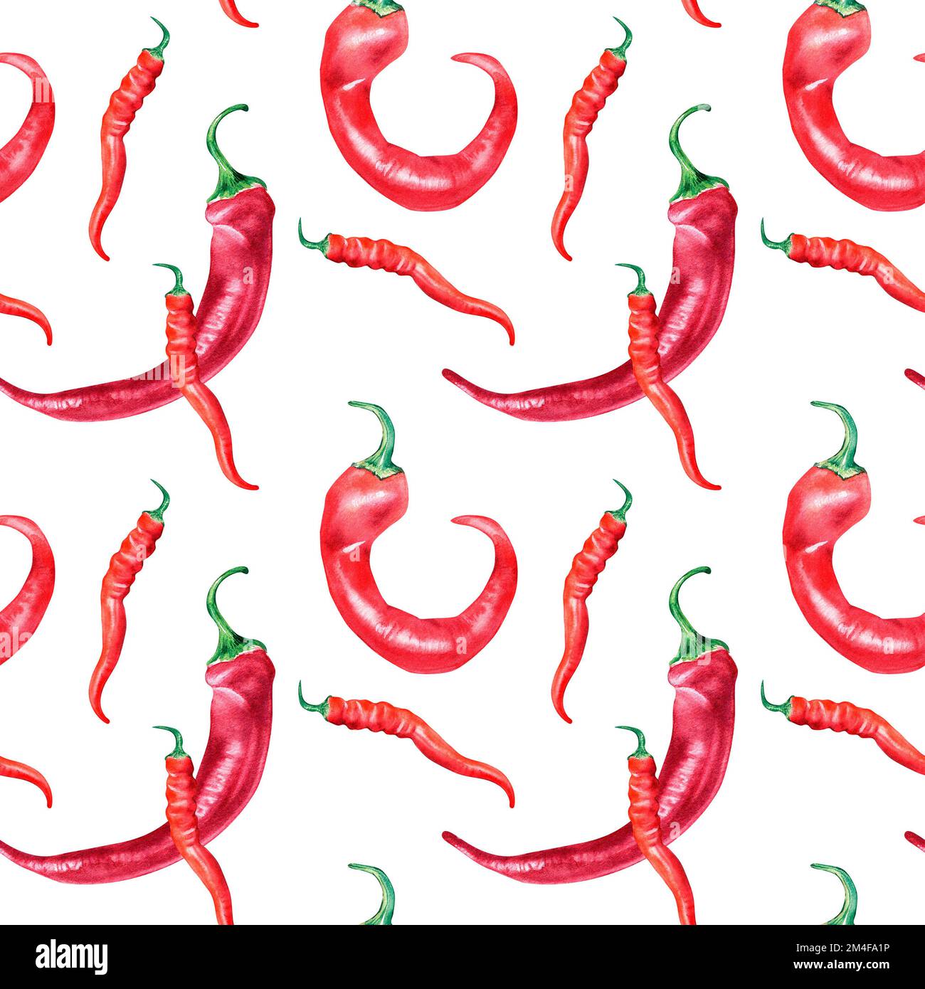 Red chili hot peppers watercolor seamless pattern isolated on white ...