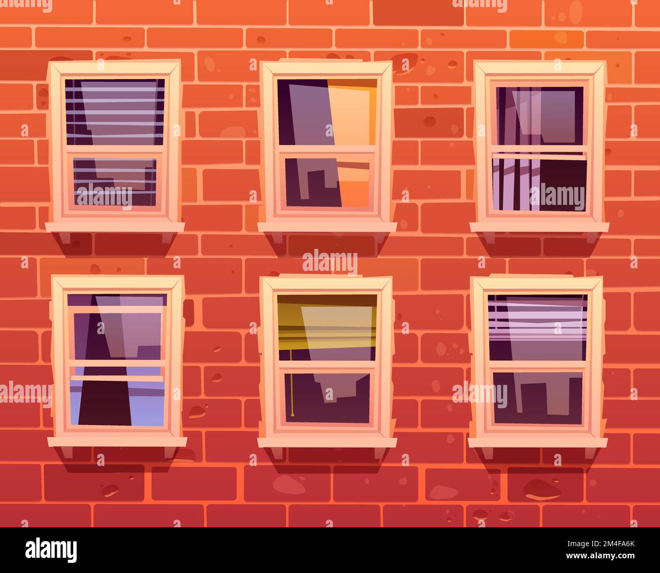 Brick wall and windows with white frame. Residential or office building ...