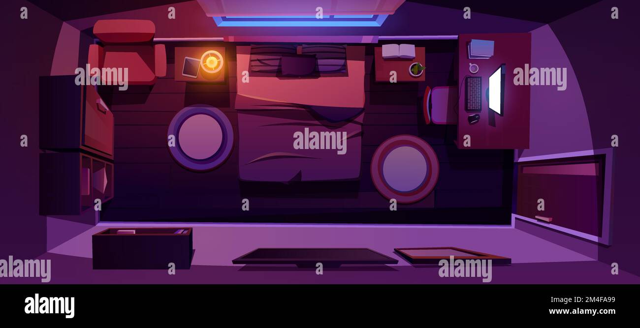 Bedroom interior top view, dark modern home or hotel empty apartment ...