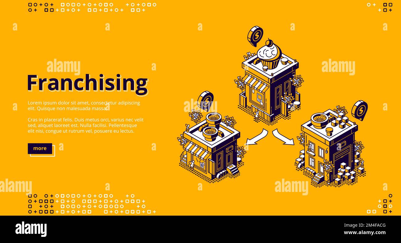 Franchising isometric landing page. Franchise business branch expansion ...