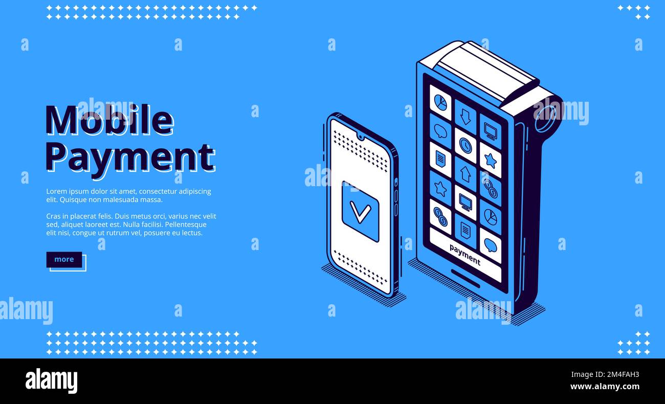 Mobile payment banner. NFC payments technology. Vector landing page of digital transaction with ...