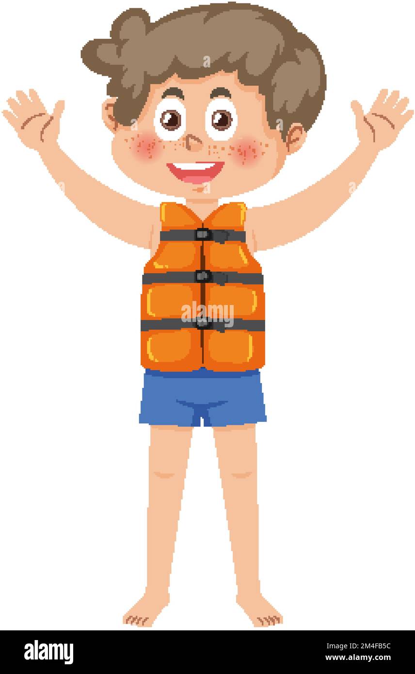 Little boy wearing life jacket illustration Stock Vector Image & Art ...