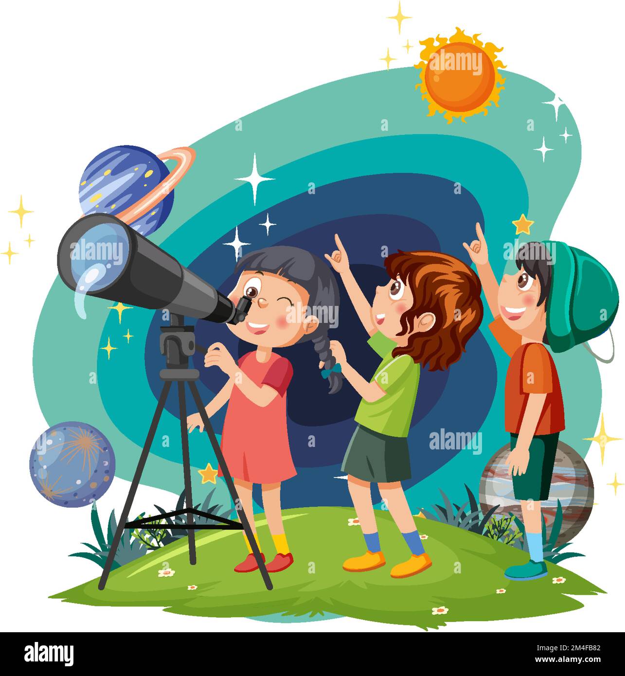 Kids observing the sky with a telescope illustration Stock Vector Image ...