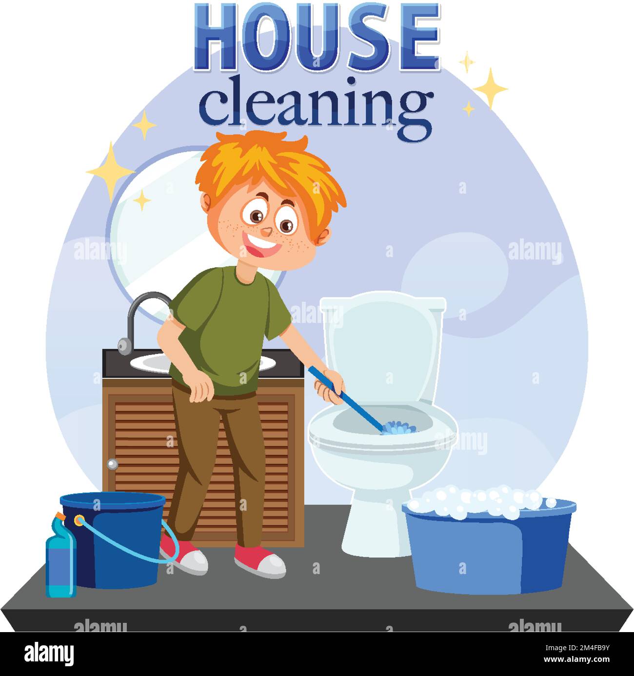 House cleaning text with cartoon character illustration Stock Vector ...