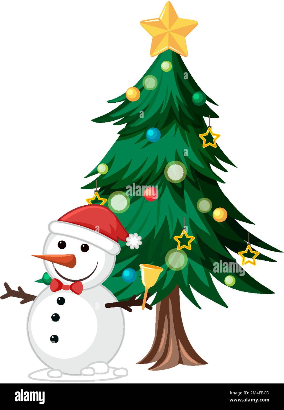 A Snowman Under Christmas Tree Illustration Stock Vector Image And Art Alamy
