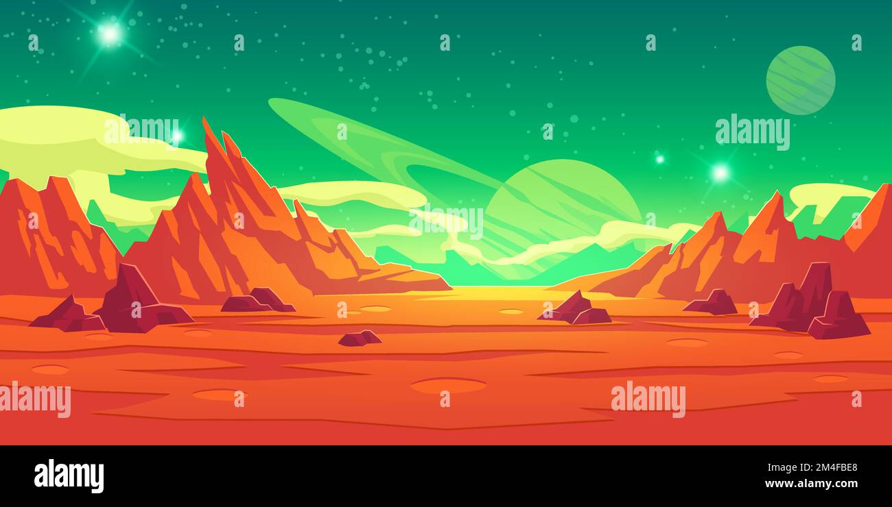 Mars landscape, alien planet background, red desert surface with ...
