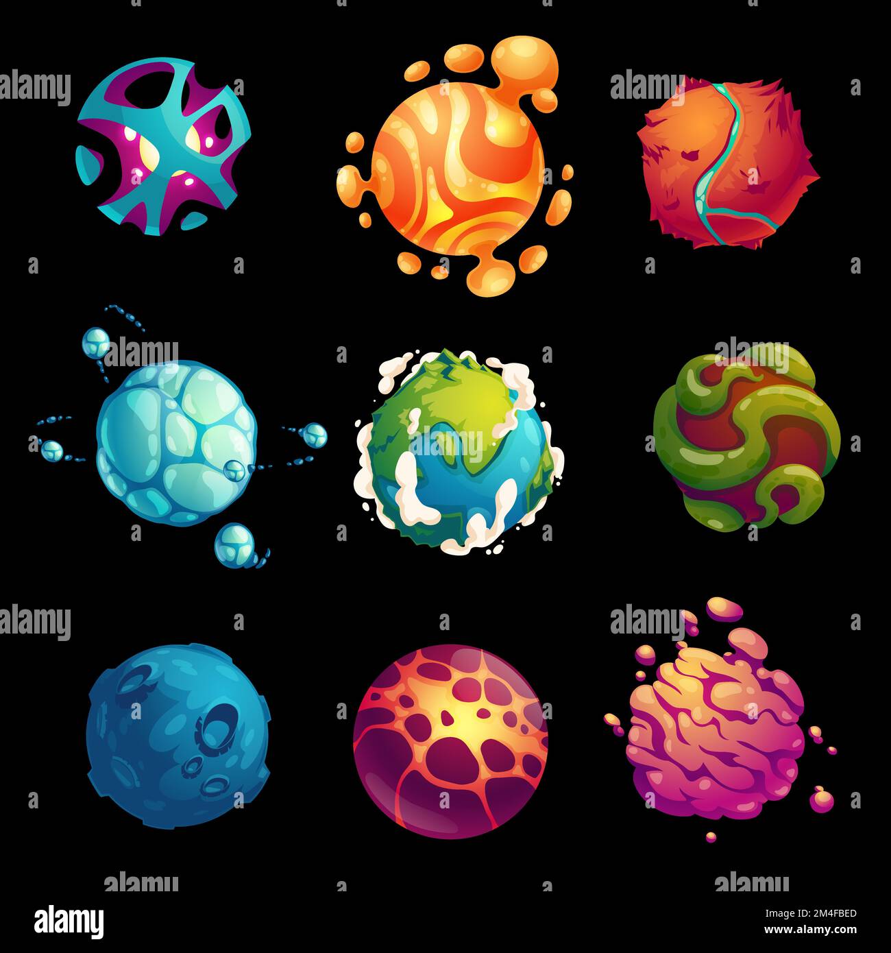 Fantasy space planets for ui galaxy game. Vector cartoon icons set of ...