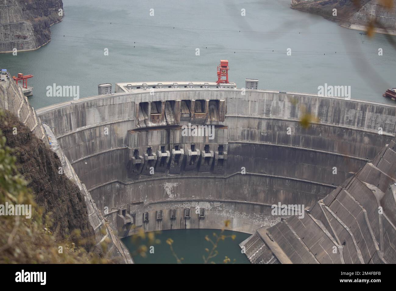 Aerial photo shows the Baihetan hydropower station located on the ...