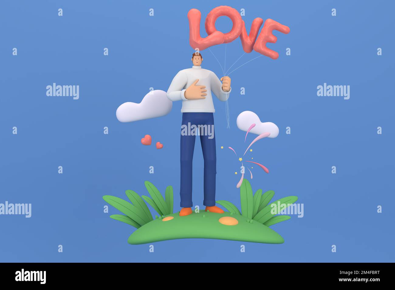 3d character in the festival of Valentine Day. 3d rendering of graphic ...