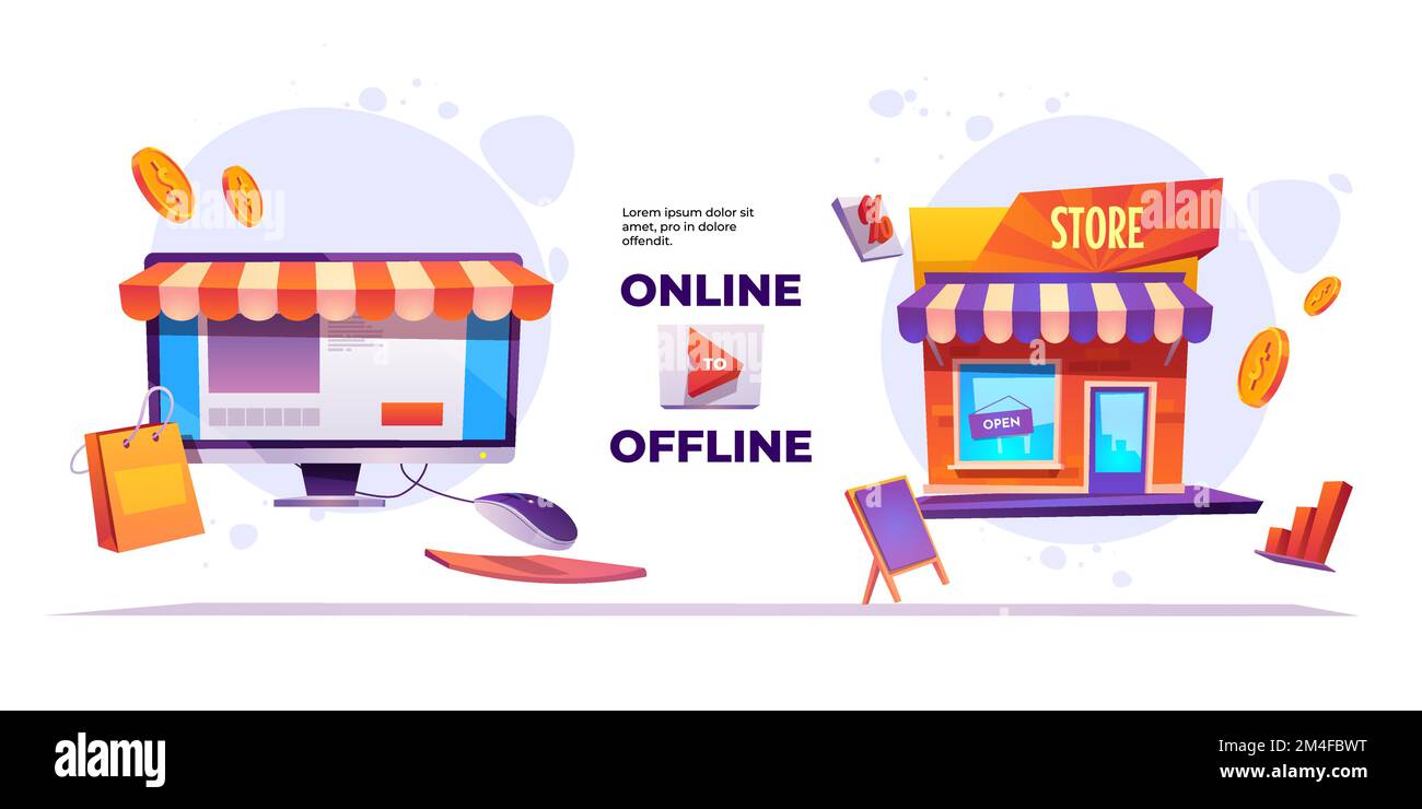 Online to offline banner. O2O sales system, ecommerce and retail ...