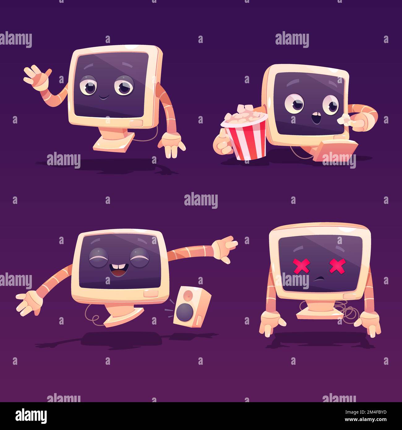 Cute computer character in different poses. Vector set of cartoon chat ...