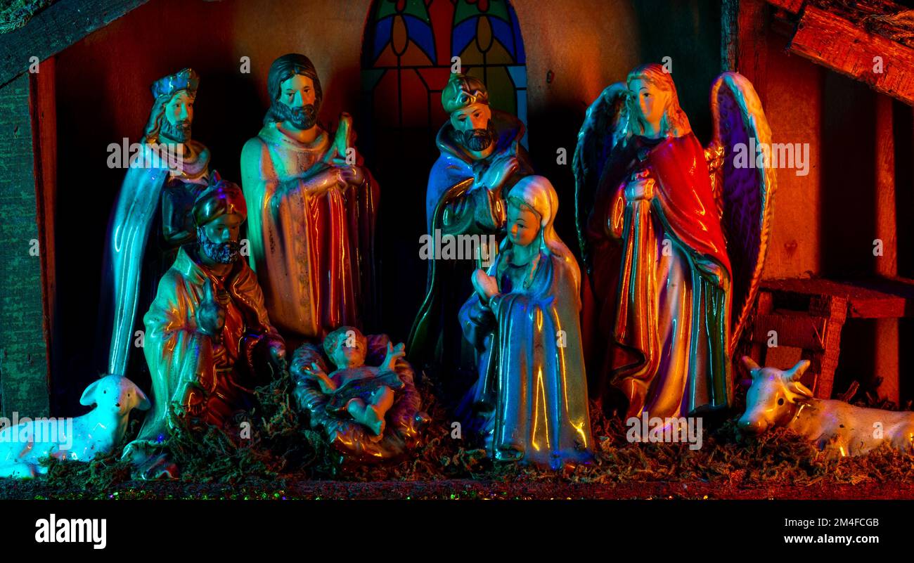 Nativity of Jesus. Christmas Christian nativity scene with Jesus in the ...