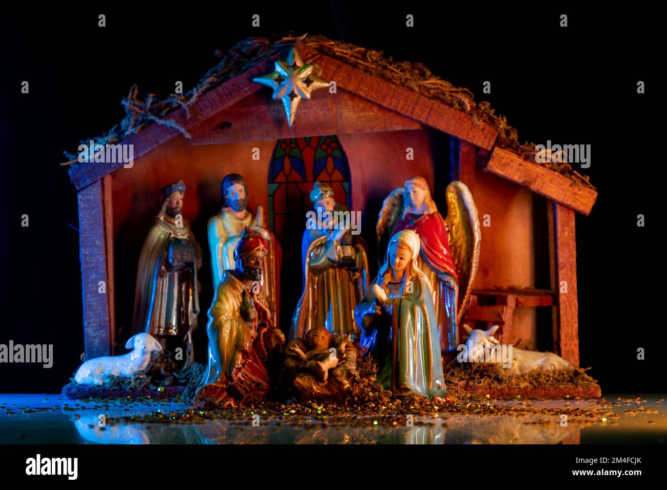 Christmas christian nativity scene. Birth of Jesus in Bethlehem ...