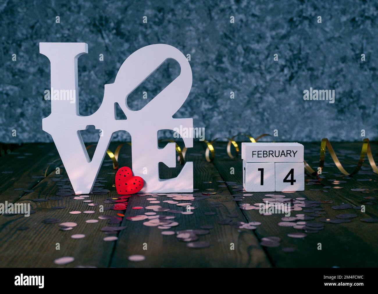 valentine's day calendar, love in wooden letters Stock Photo - Alamy