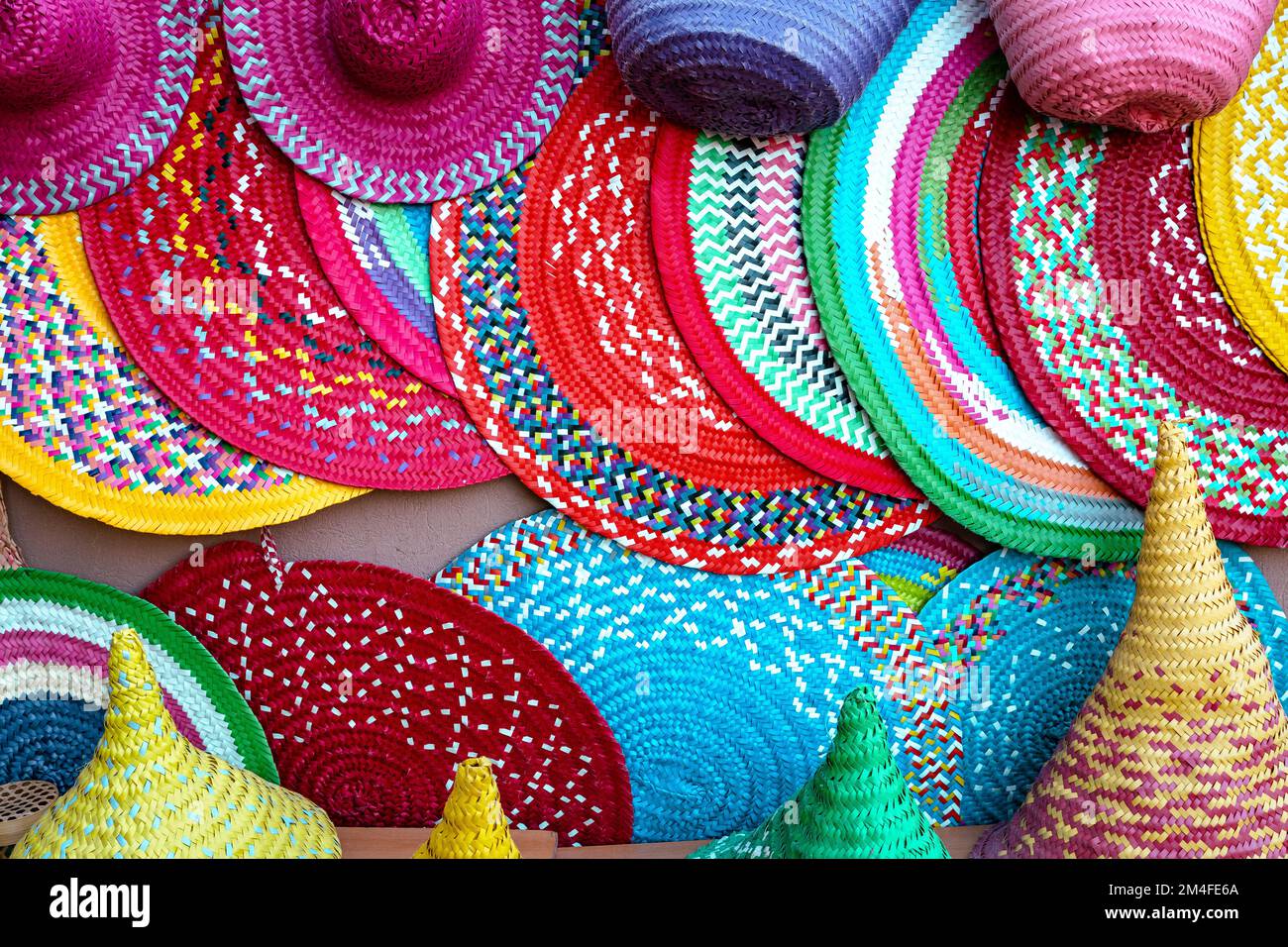 Omani Souvenirs. Traditional Colorful Baskets and Wicker Hats. Arabic ...