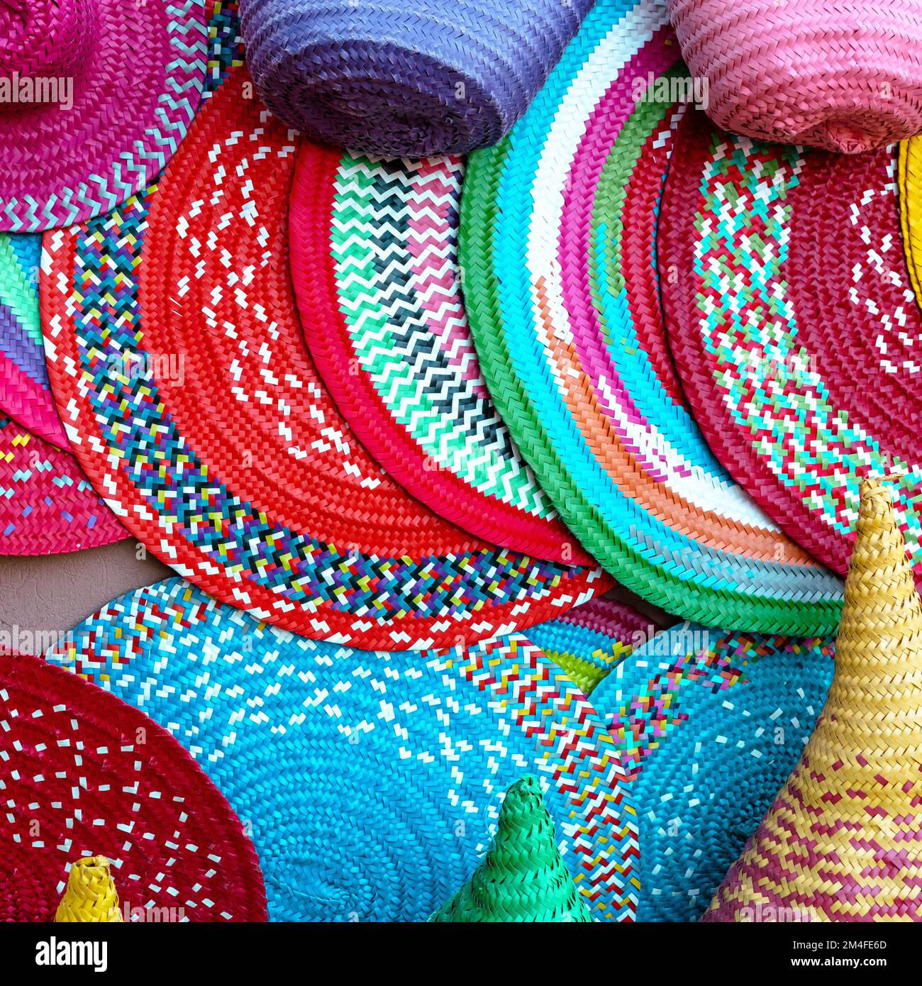 Omani Souvenirs. Traditional Colorful Baskets and Wicker Hats. Arabic ...