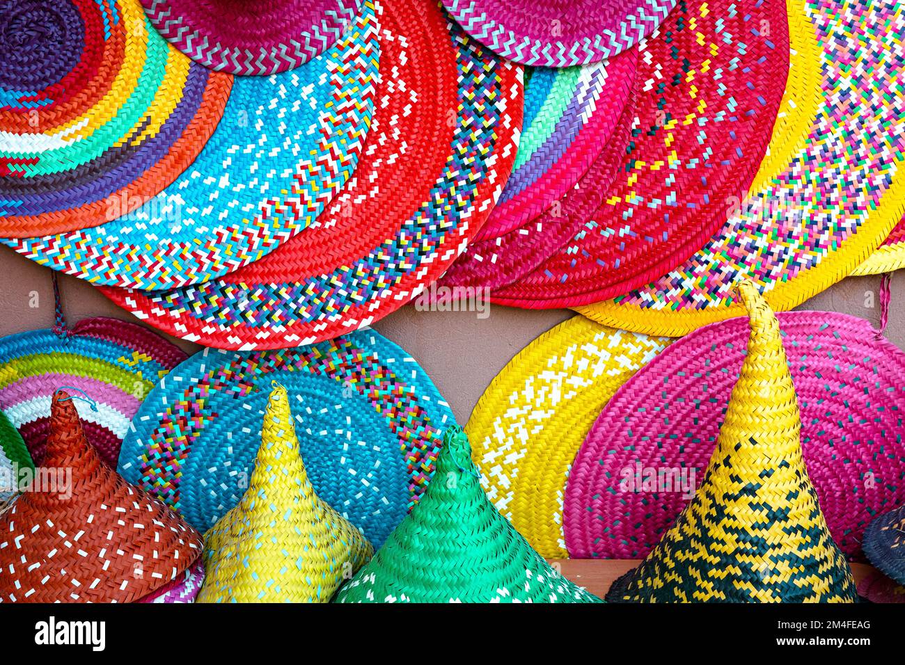 Omani Souvenirs. Traditional Colorful Baskets and Wicker Hats. Arabic ...