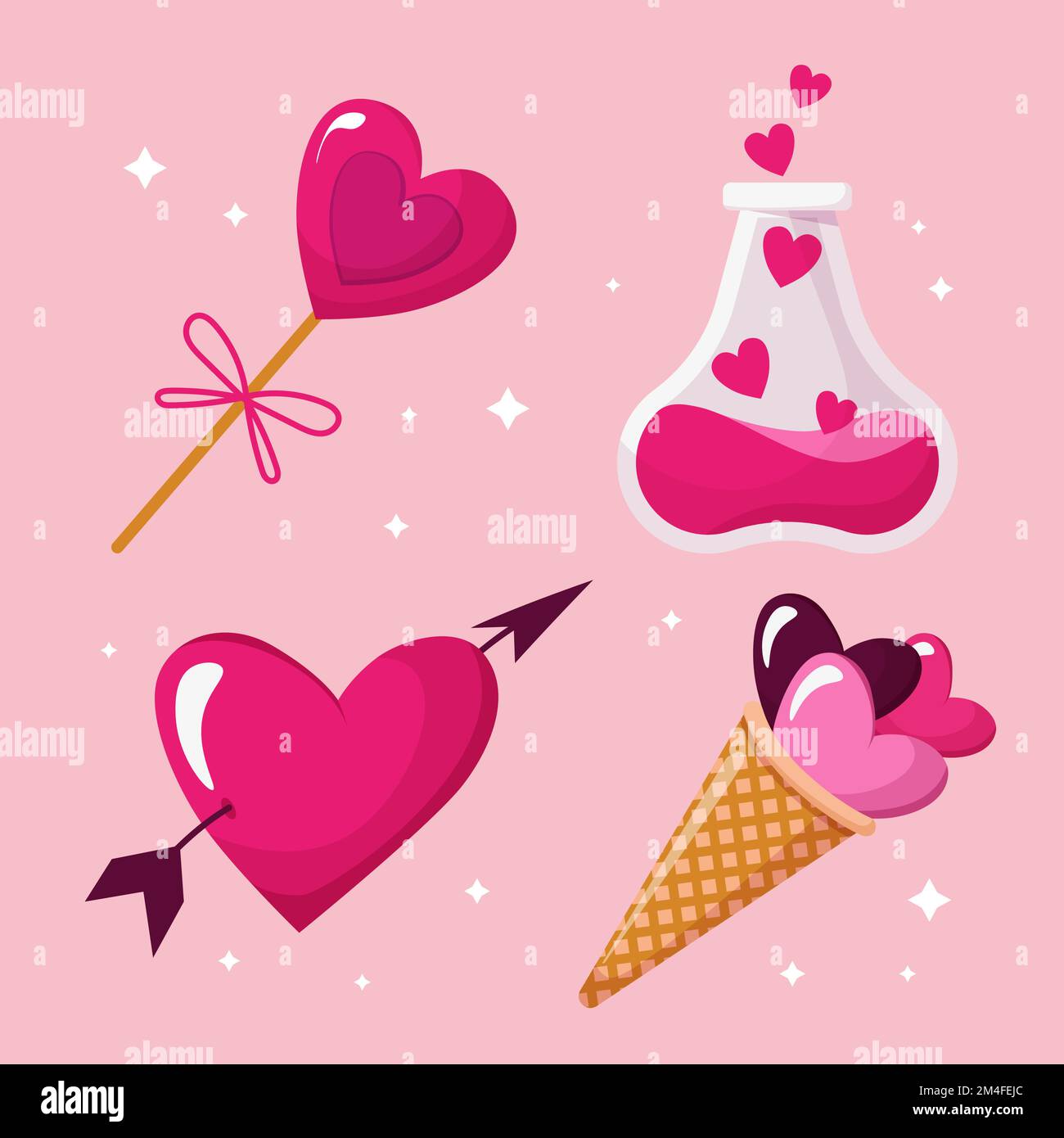 cute cartoon valentines day elements ice cream heart with arrow love ...