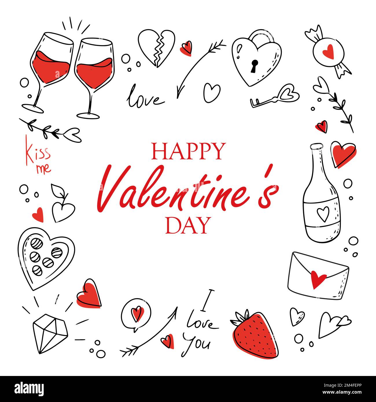 collection of doodle valentines day elements in illustration Stock ...