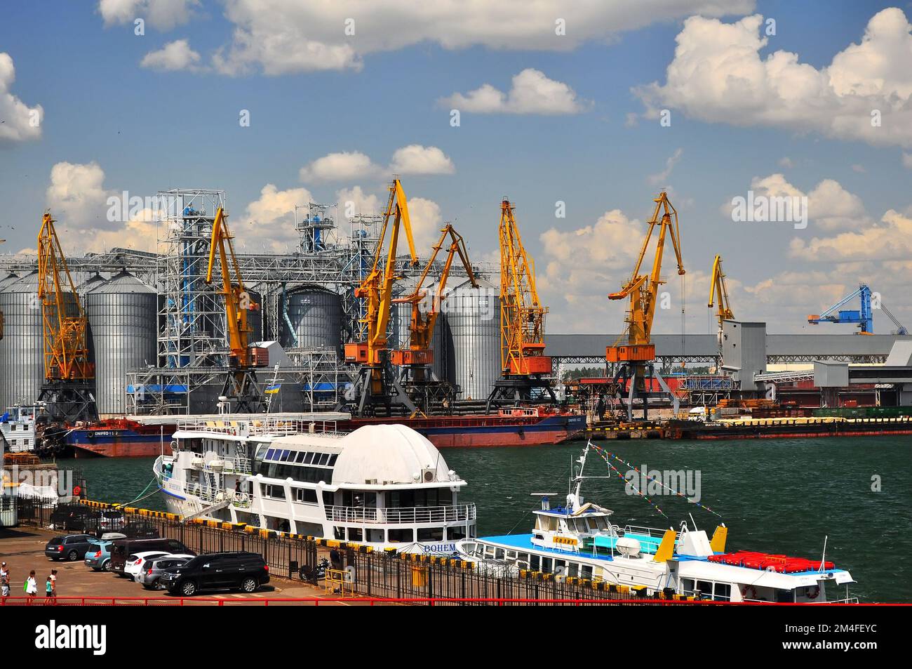 Odessa, Ukraine. July 22, 2021. Seaport with cranes and ships loading ...