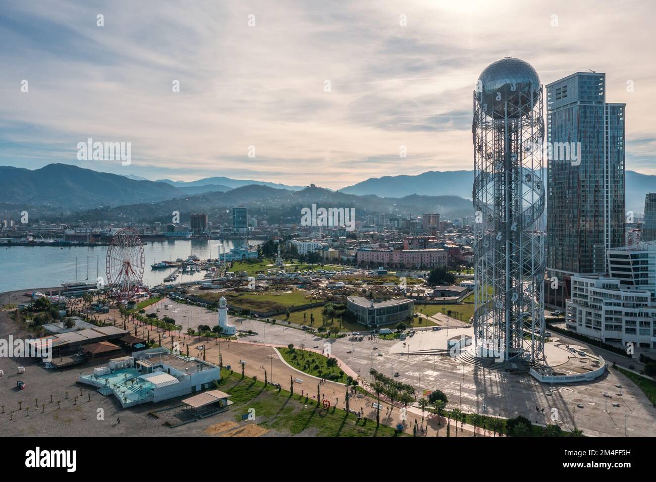 Drone photo of Batumi, Georgian resort at Black Sea, aerial panoramic ...