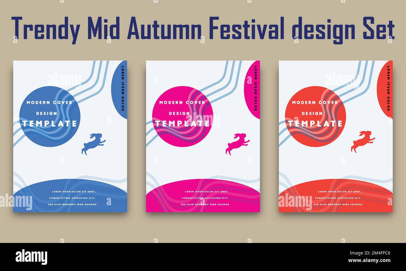 Trendy Mid Autumn Festival design Set of backgrounds, greeting cards ...