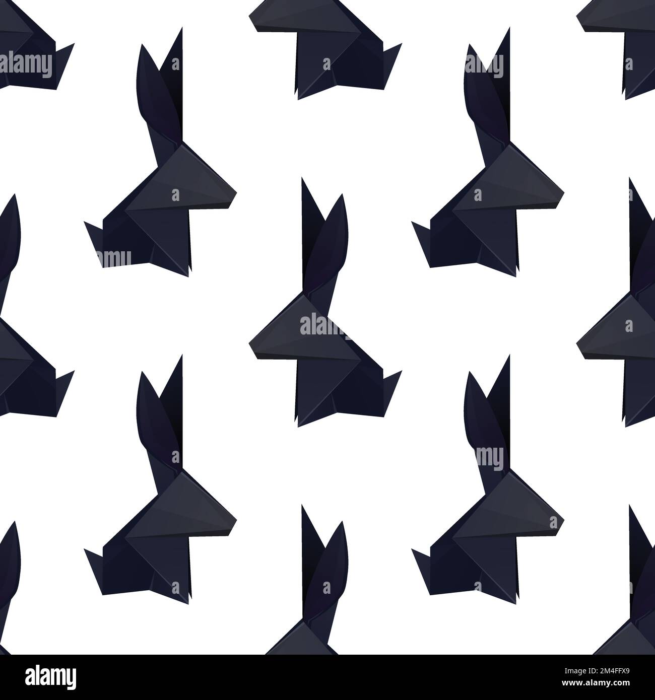 Seamless pattern with origami black rabbits on white background. Vector ...
