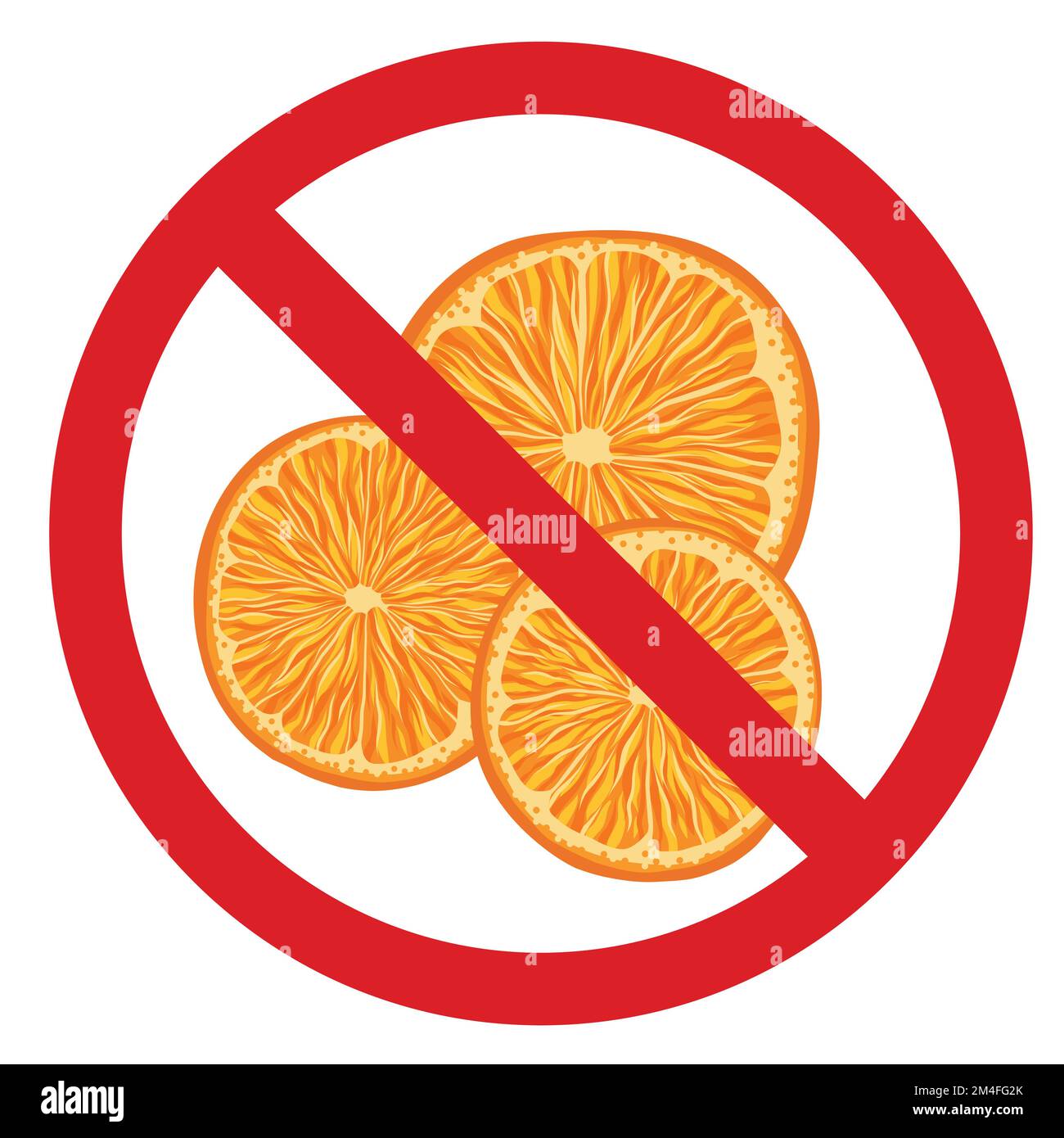Vector forbidden sign with orange slices for stickers and badges. Do ...