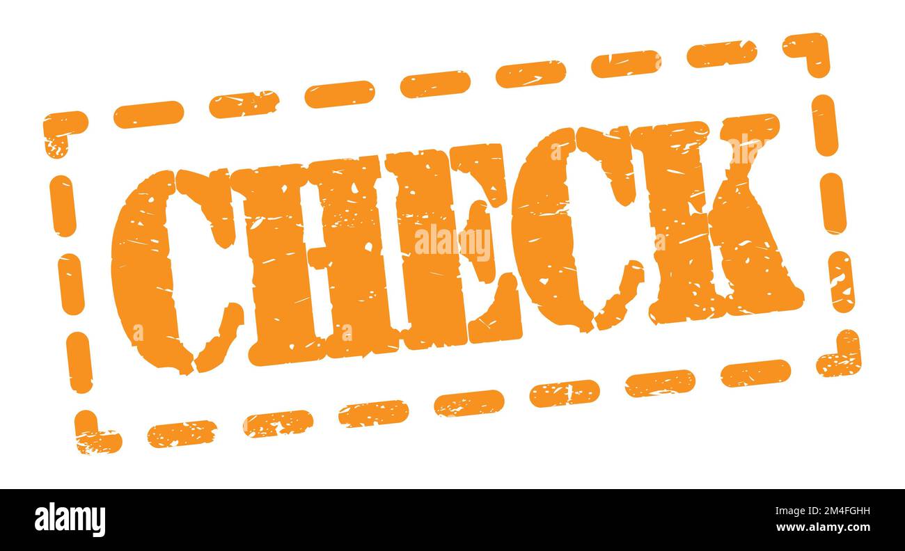CHECK text written on orange dash stamp sign Stock Photo - Alamy