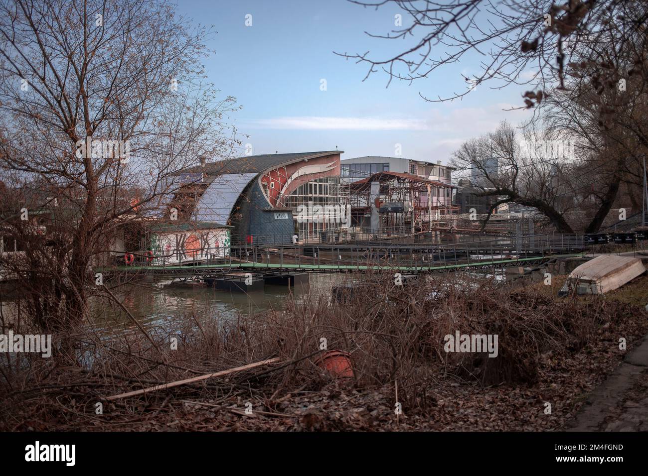 View of a floating river club on the Danube in Belgrade, Serbia Stock ...