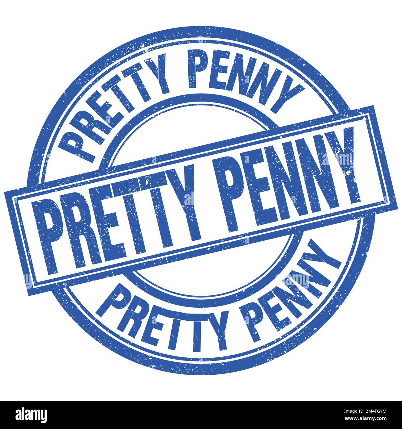 PRETTY PENNY text written word on blue round stamp sign Stock Photo - Alamy