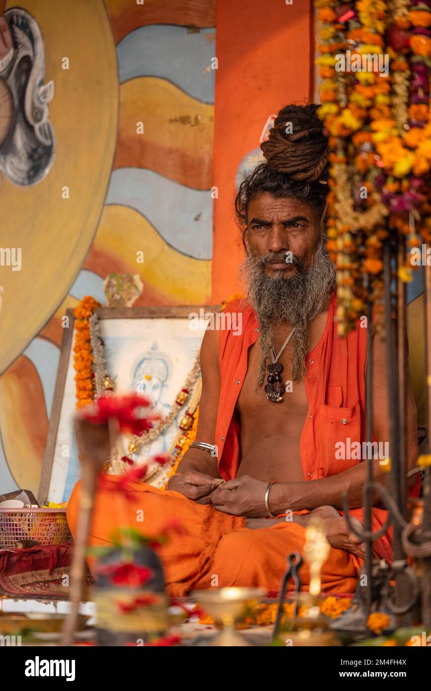 Portrait of Unidentified Indian holy naga sadhu male with ash on his ...