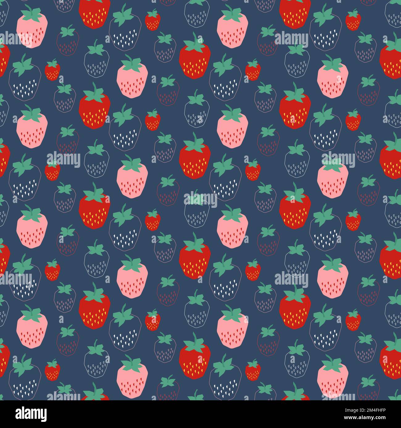 Pattern with strawberries on a blue background. Modern fruity print ...
