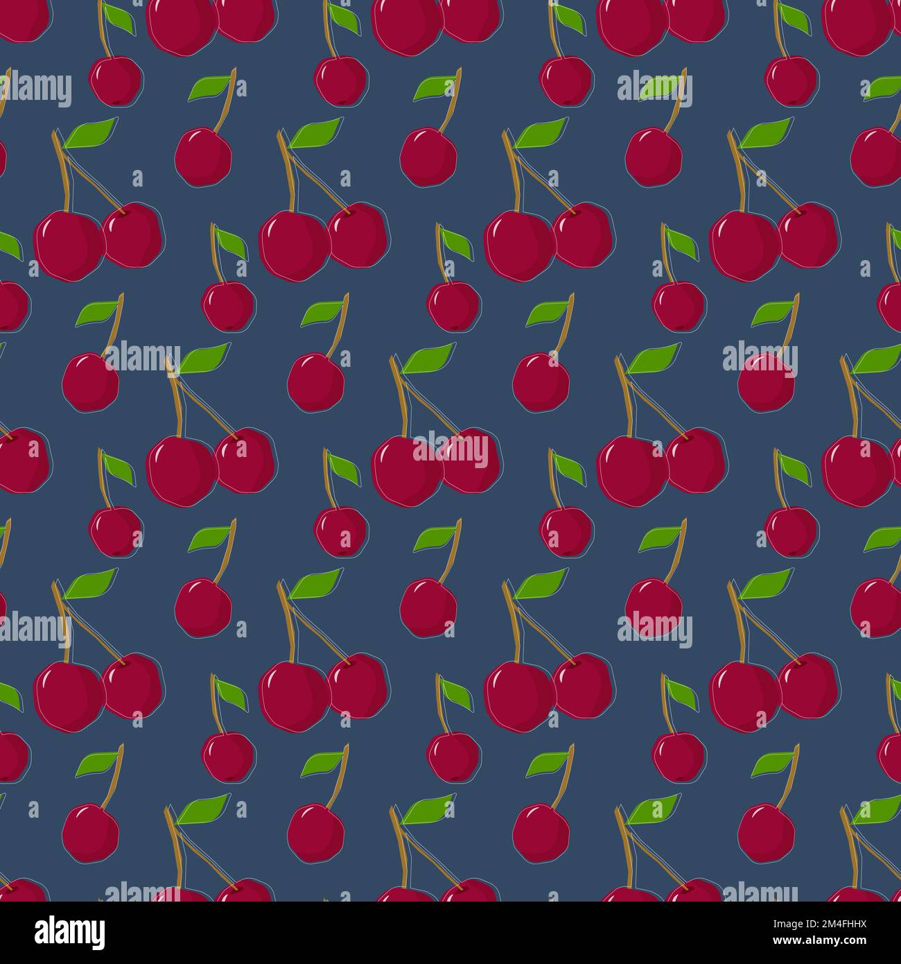 Seamless pattern with red cherries. Vector background, wallpaper, print ...