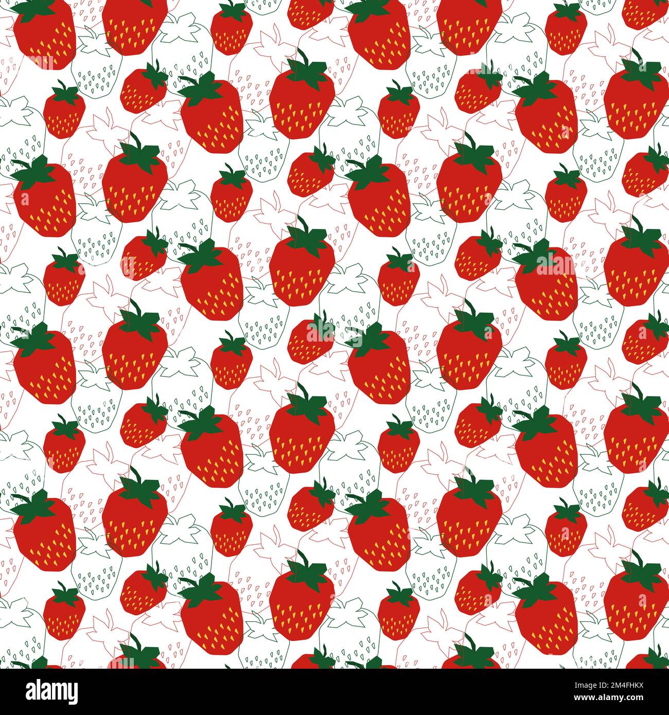 Pattern with red garden strawberries on a white background. Vector ...