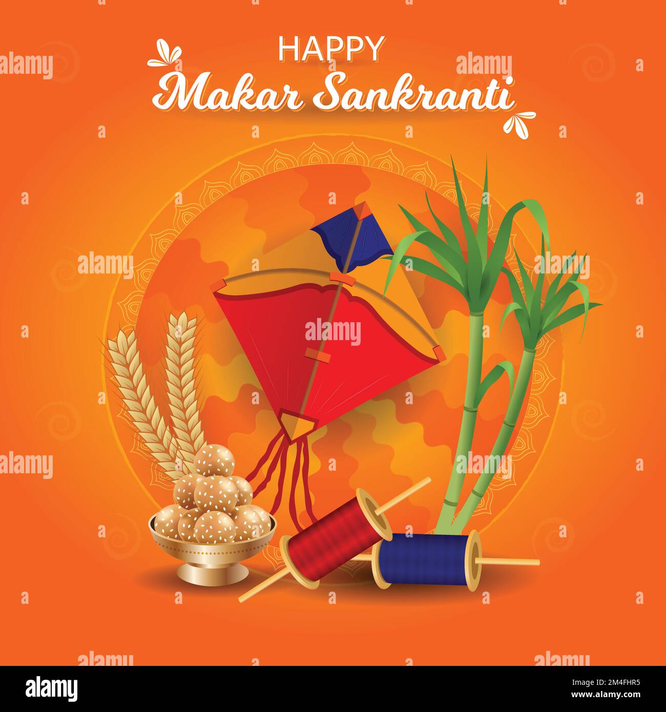 Happy Makar Sankranti Vector Illustration. Hindu festival poster with a ...