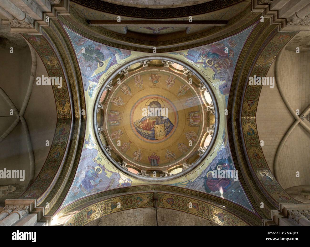 The Christ Pantocrator mosaic inside the catholicon dome. Church of the ...