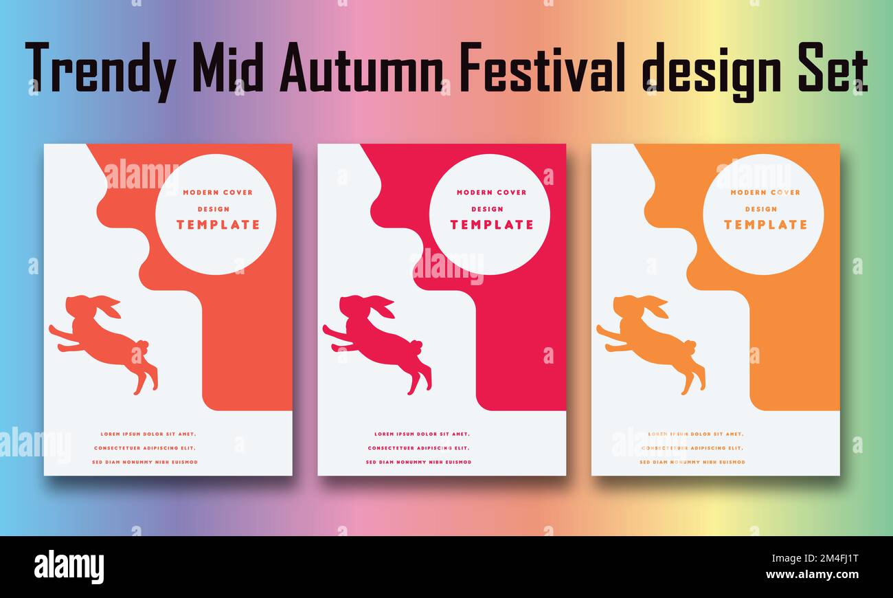 Trendy Mid Autumn Festival design Set of backgrounds, greeting cards ...