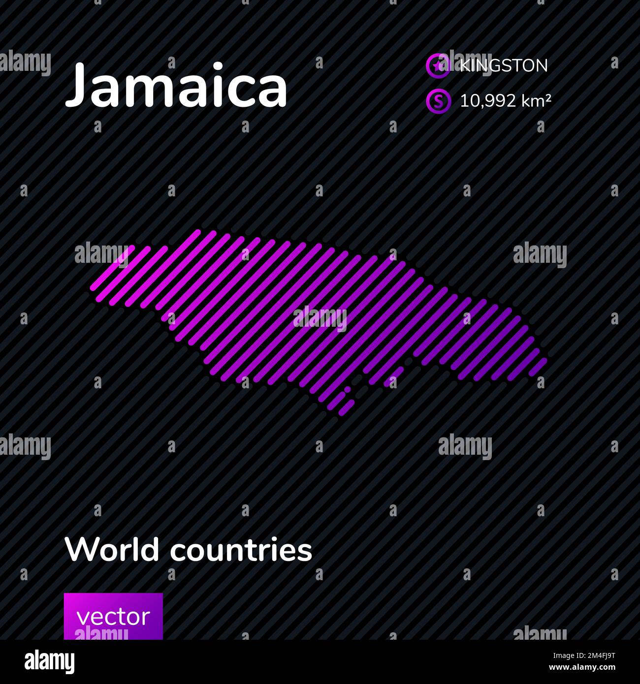 Vector flat map of Jamaica with violet, purple, pink striped texture on ...