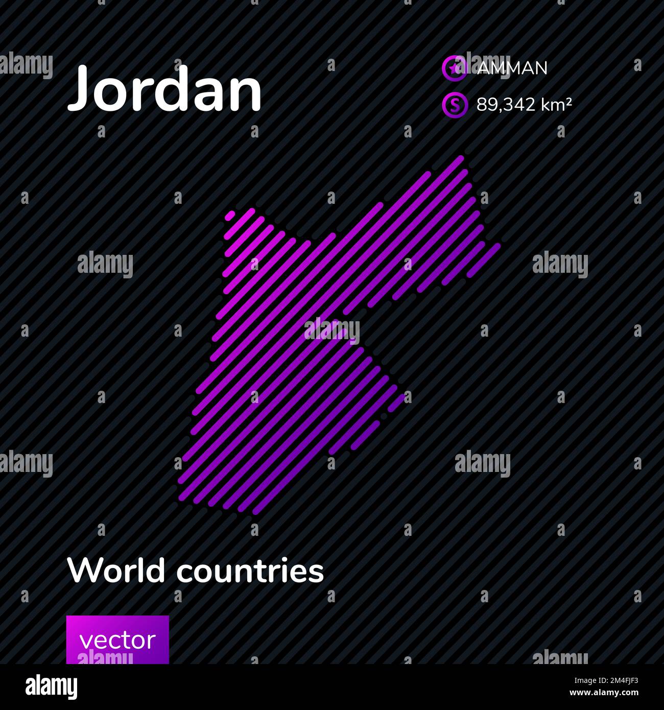 Vector flat map of Jordan with violet, purple, pink striped texture on ...