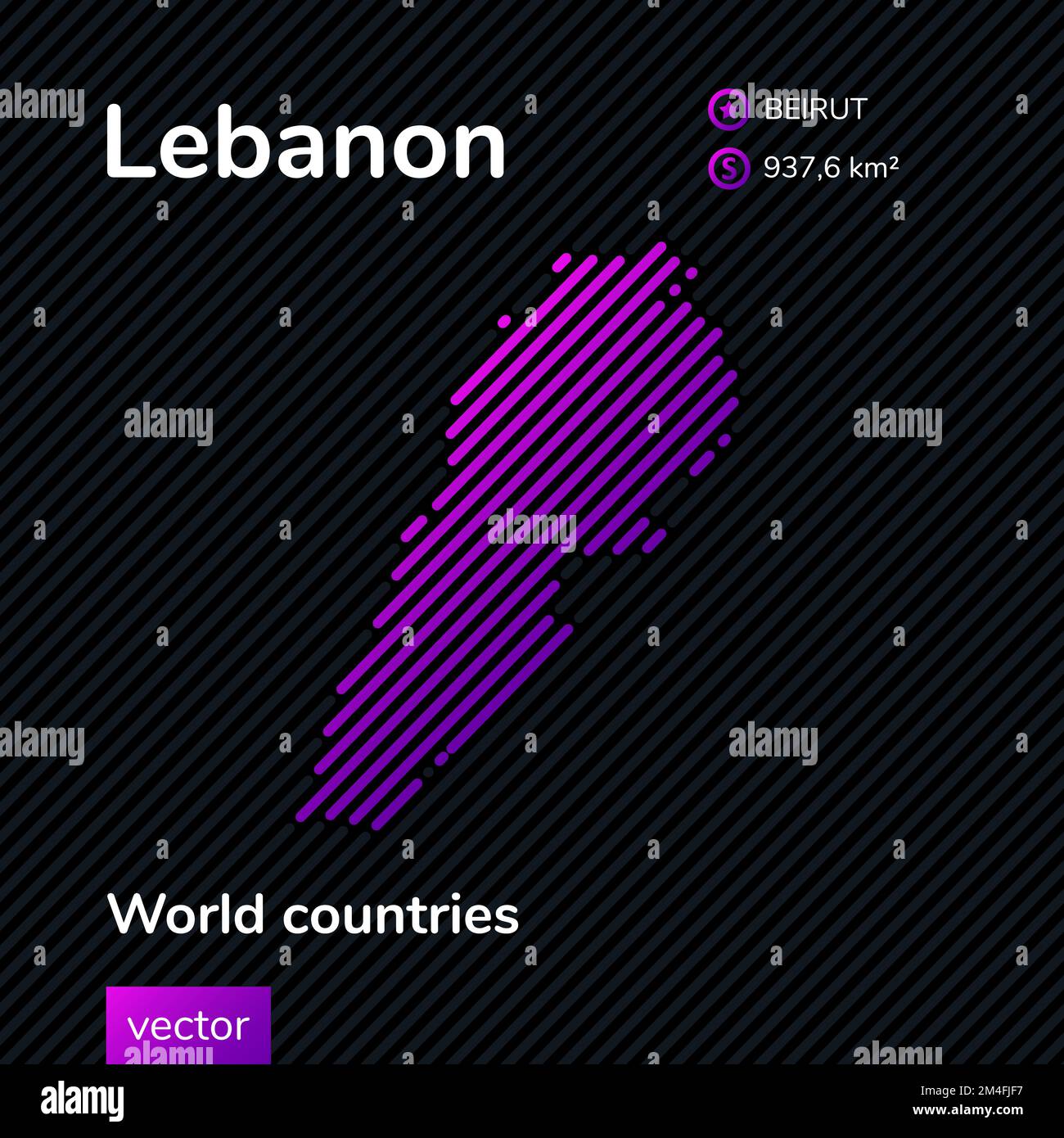 Vector flat map of Lebanon with violet, purple, pink striped texture on ...