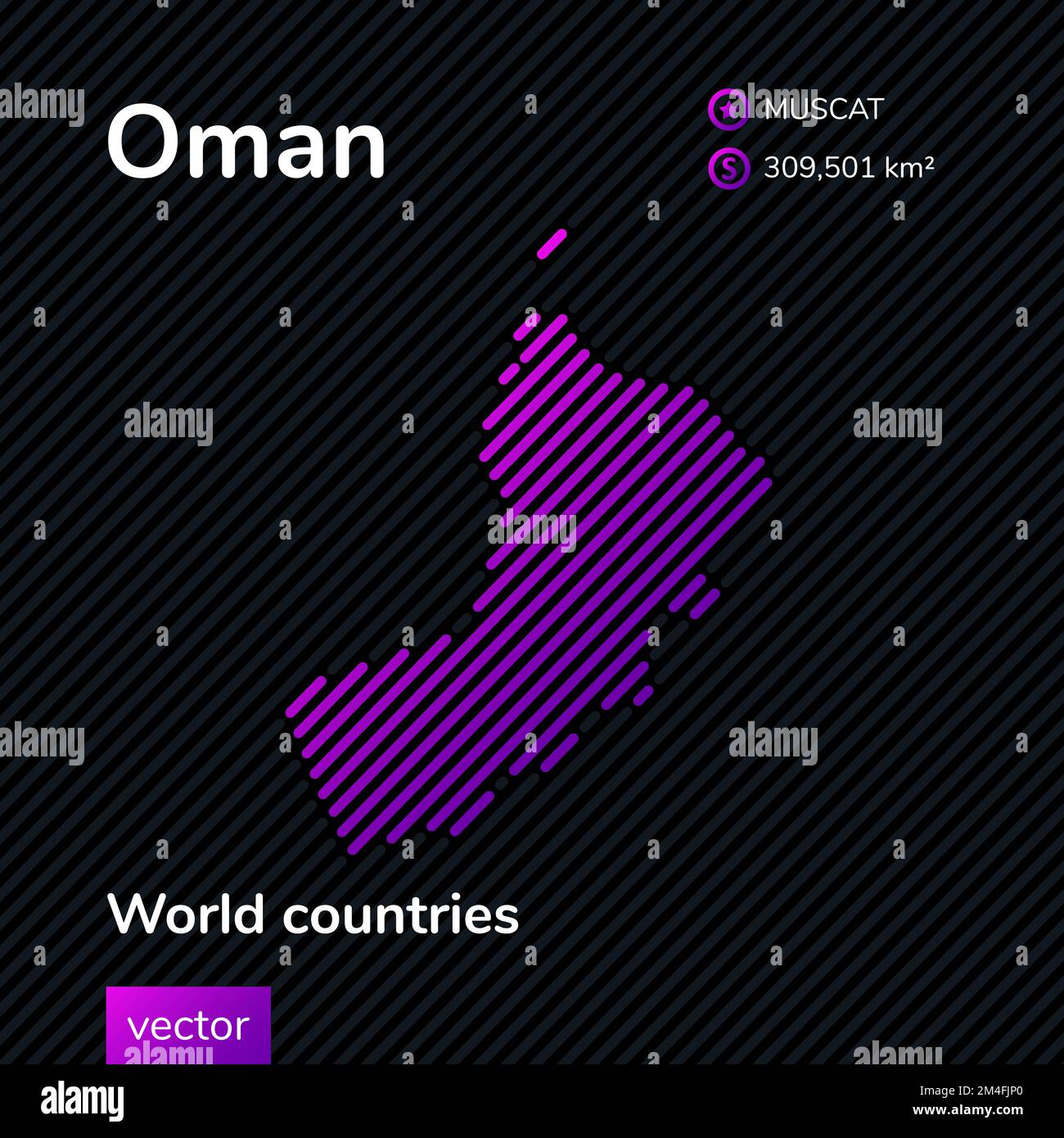 Map of Oman. Vector creative digital neon flat abstract simple map with ...